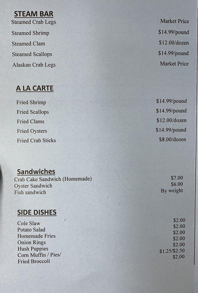 Menu at Potomac Fish House restaurant, Mount Rainier