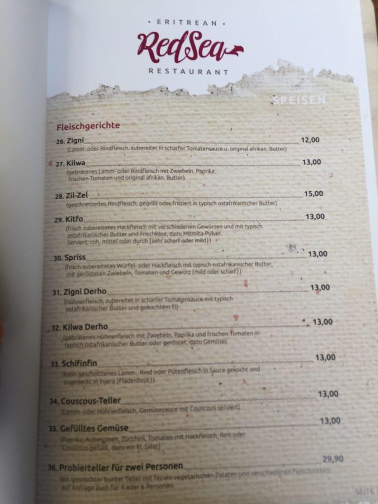 Menu at Red Sea Restaurant, Bonn