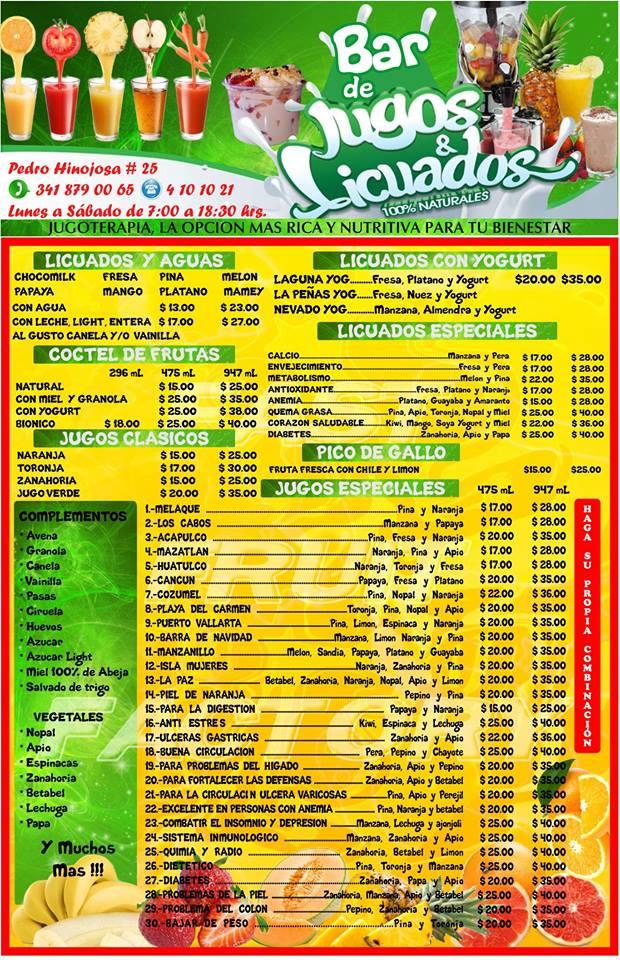 Menu at Bar de jugos y licuados, Ciudad Guzmán