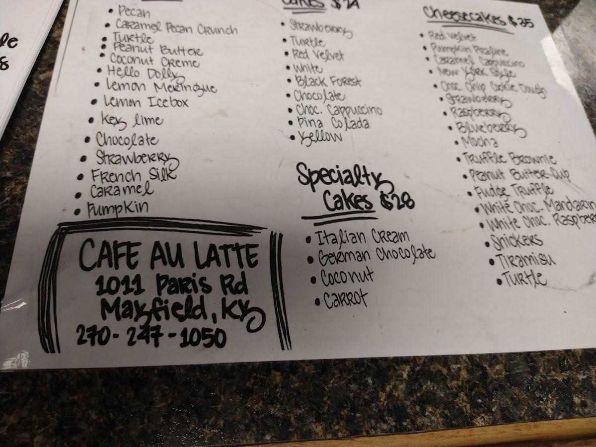 Menu at Cafe Au Latte, Mayfield, Paris Rd