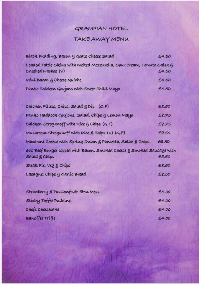 Menu at Grampian Hotel cafe, Keith