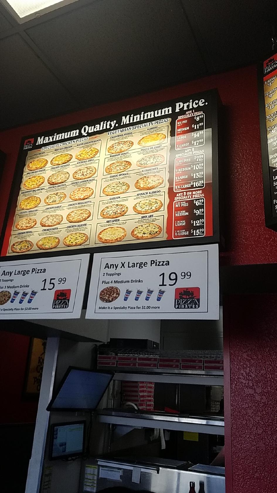 Menu at Pizza Pirates pizzeria, Ontario, E Philadelphia St #108