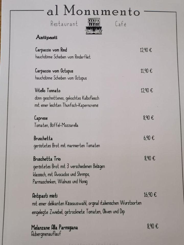 Speisekarte von al Monumento restaurant, Norderney