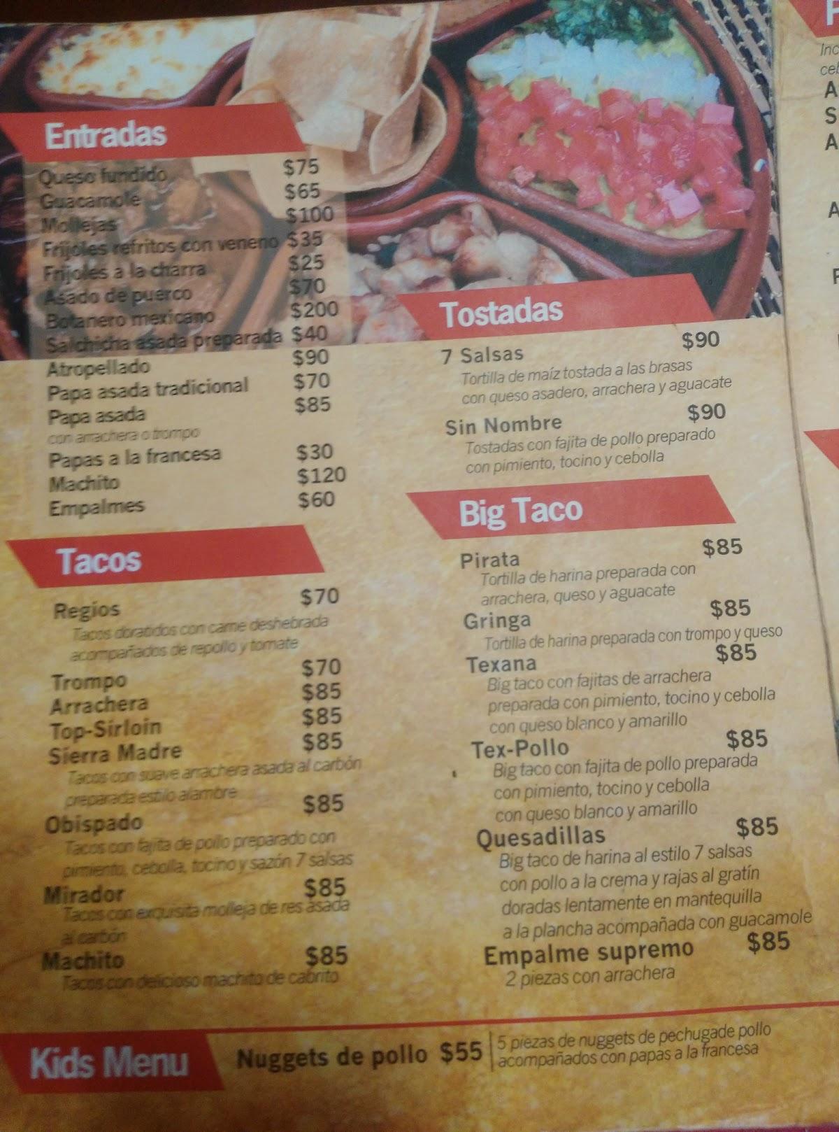 Carta del restaurante 7 Salsas, Monterrey, Av. Revolución