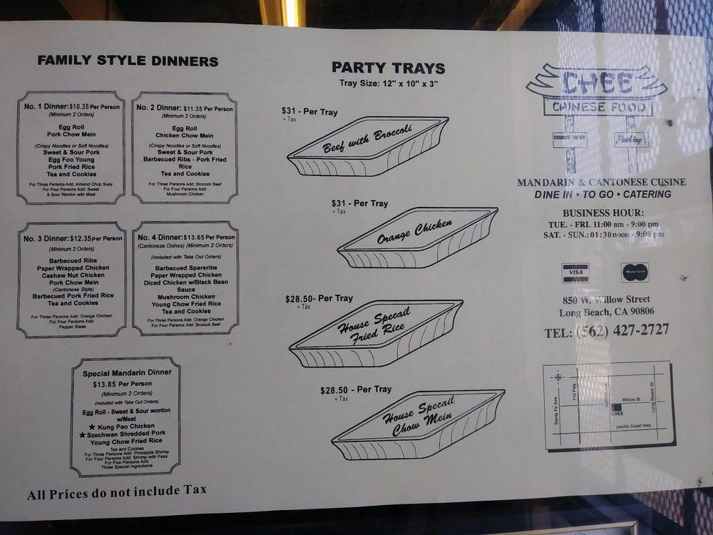 Menu at Chee Chinese Restaurant, Long Beach
