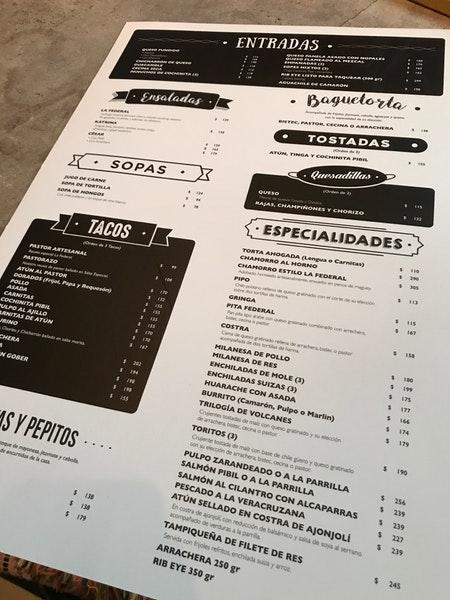 Carta del pub y bar La Federal, Puerto Vallarta