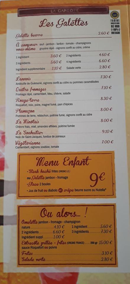 Menu at La Gargote restaurant, Plouër-sur-Rance