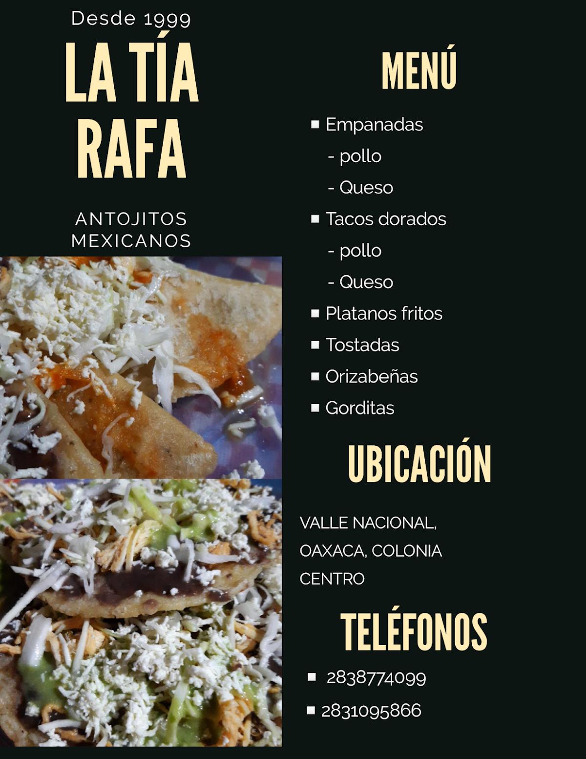 Menu at La Tia Rafa restaurant, San Juan Bautista Valle Nacional