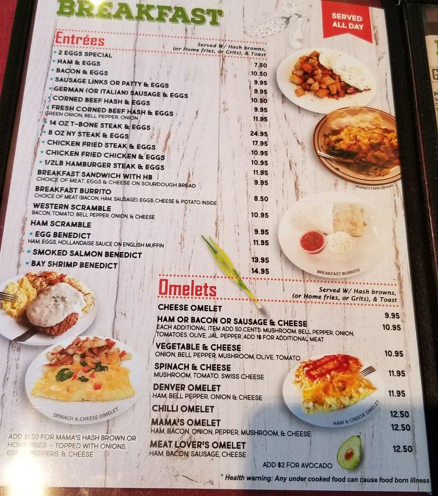 Menu at Mama's Table restaurant, Santa Clarita
