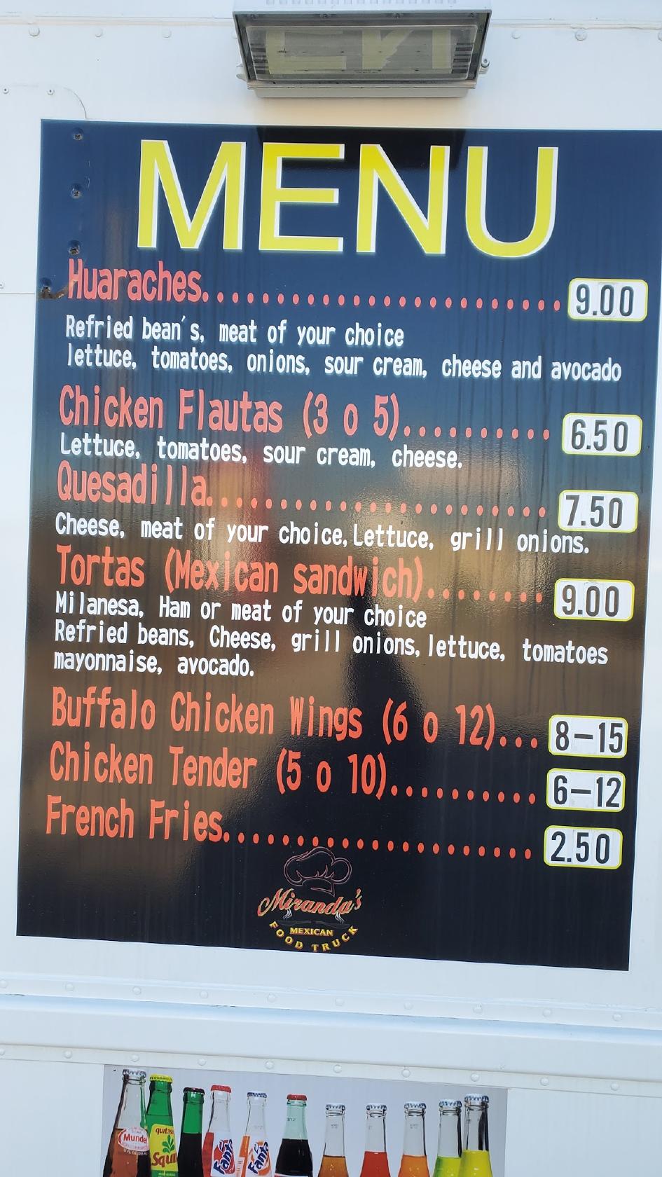 Menu at Miranda's Mexican Food Truck restaurant, Kansas City