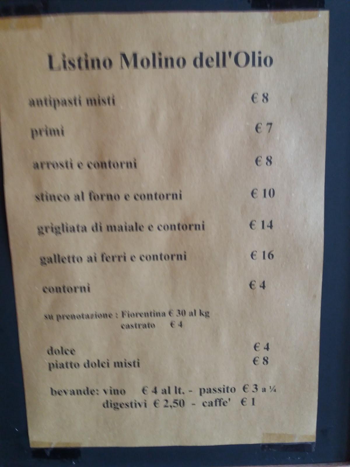 Menu at Molino Dell'olio restaurant, Bertinoro