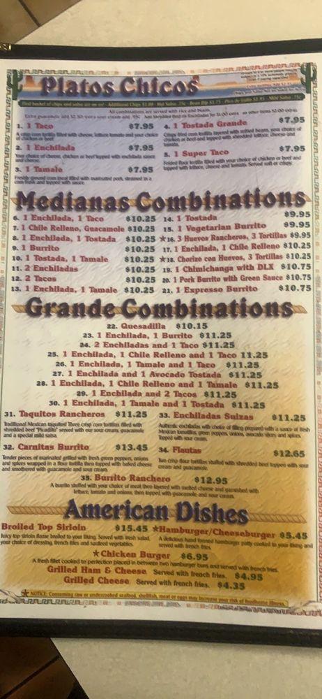 Menu at Montezuma Mexican Restaurant, Dolores, Railroad Ave