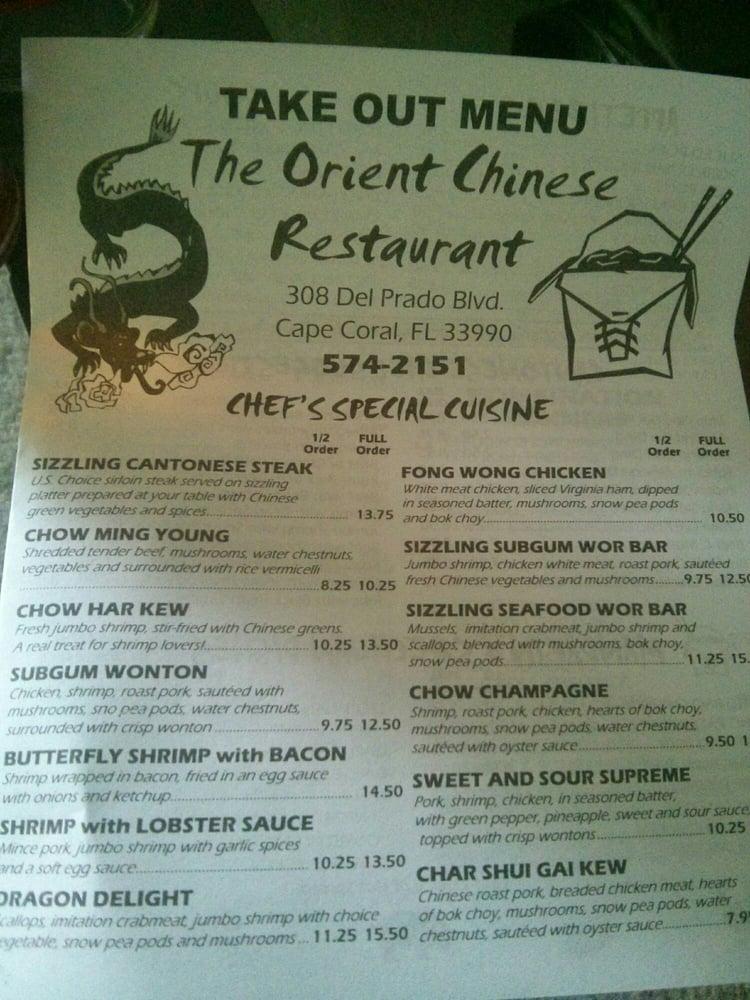 Menu at Orient Restaurant, Cape Coral