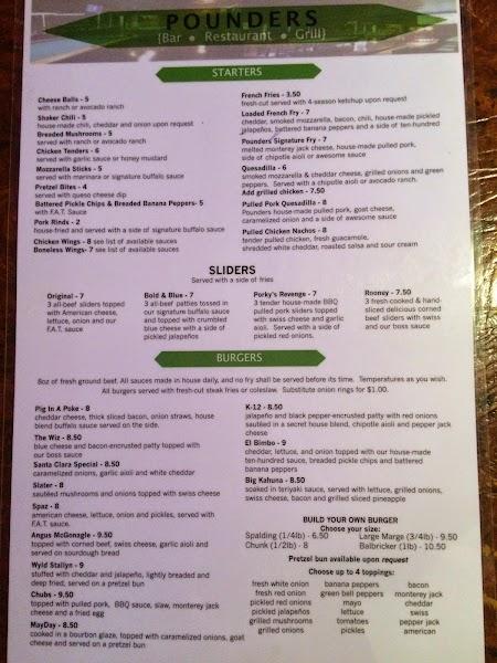 Menu at Pounders Bar & Grill, Cleveland