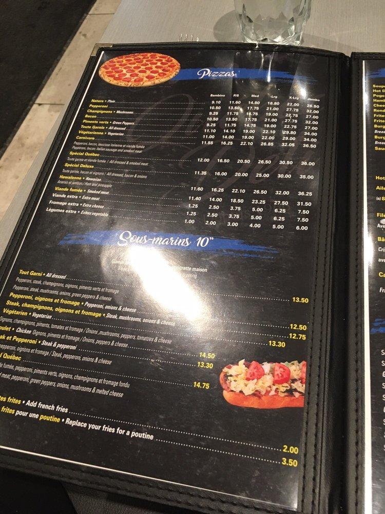 Menu at Quebec Deli pizzeria, Montreal
