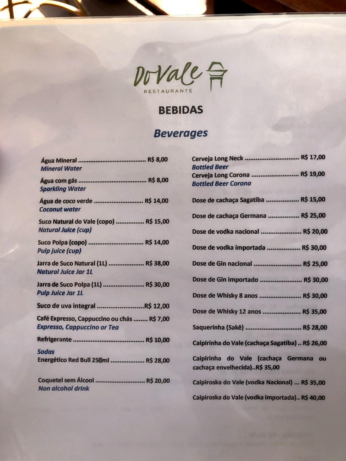 Menu em Restaurante do Vale, Brasil, Rua Pescador Sérgio Lino