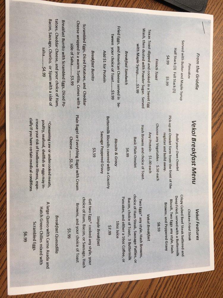 Menu at Vekol Market cafe, Maricopa