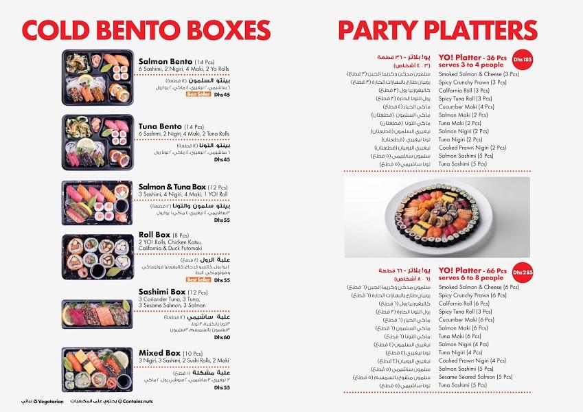Menu at YO! Sushi Marina Mall restaurant, UAE