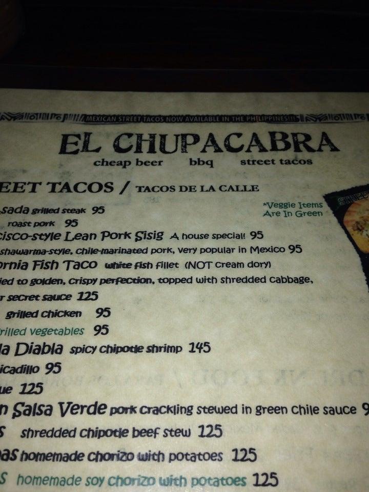 Menu at El Chupacabra pub & bar, Makati