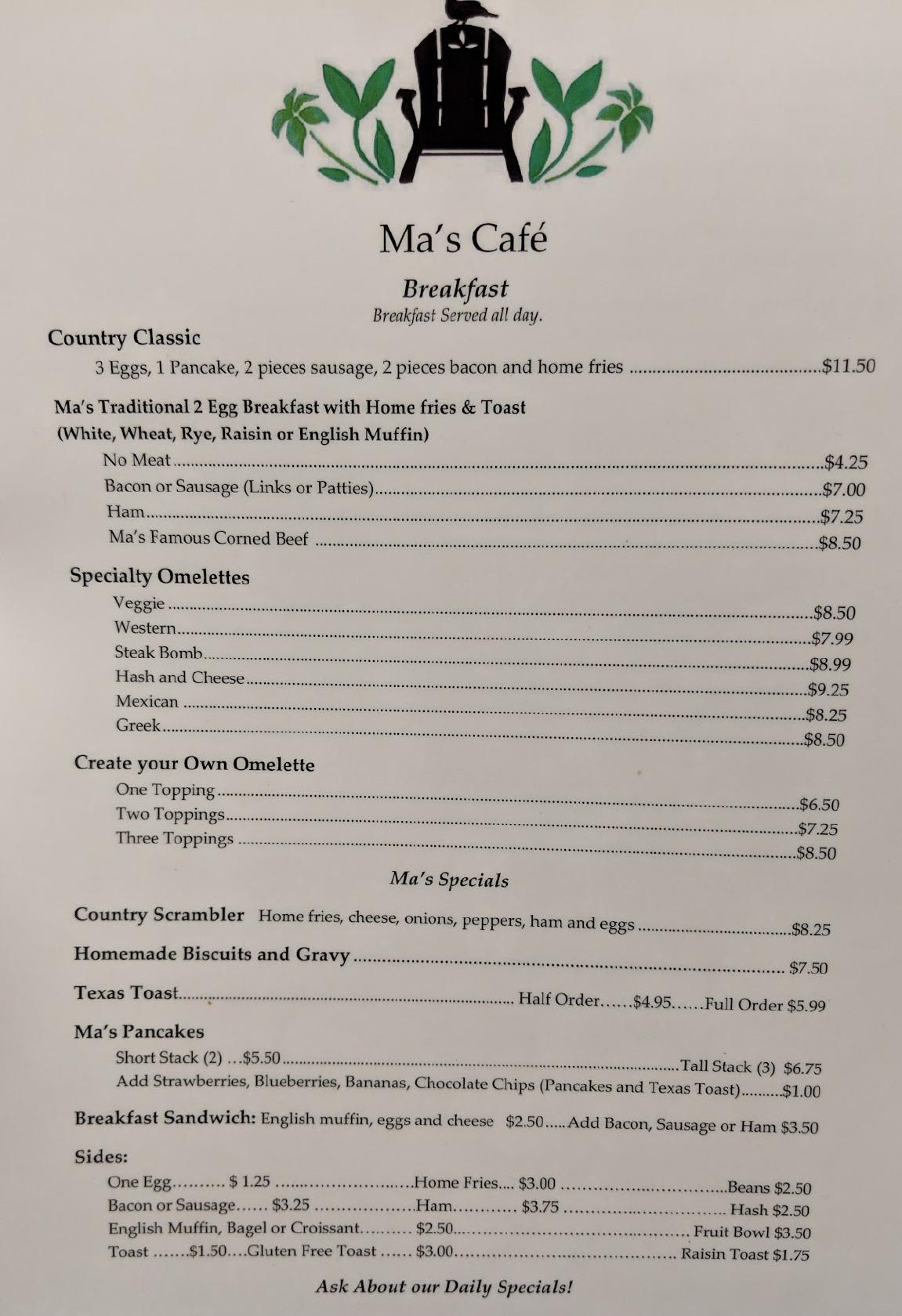 Menu at Mas Cafe, Deerfield