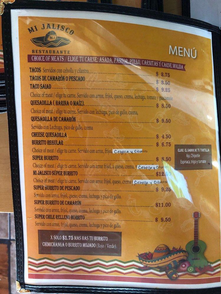 Menu at Mi Jalisco Restaurante, Vallejo