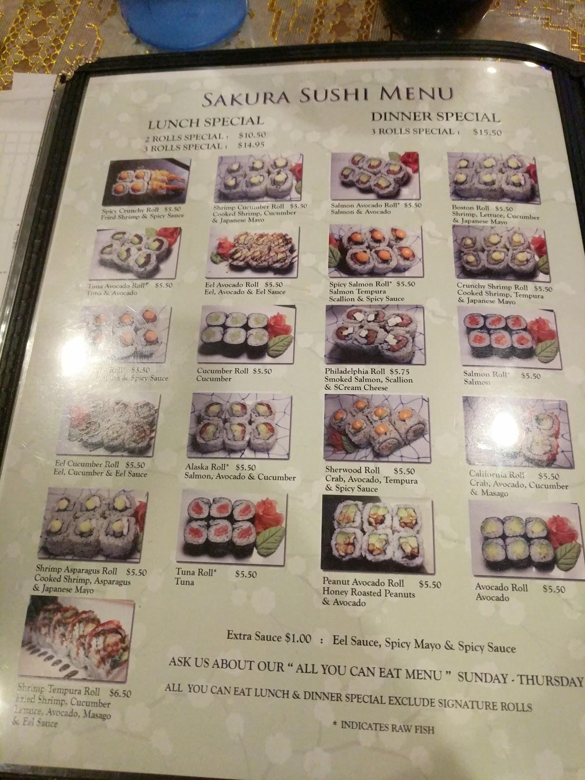 Menu at Sakura Japanese Restaurant, Bryant, Alcoa Rd