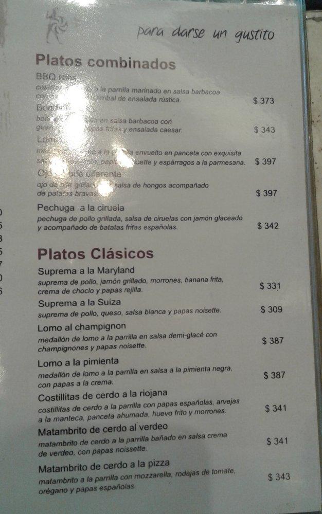 Menu at Sócrates restaurant, Buenos Aires
