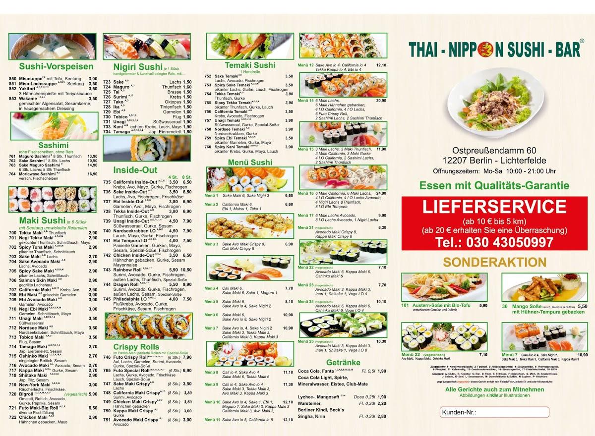 Speisekarte von Thai Nippon Sushi Bar, Berlin, Ostpreußendamm 60