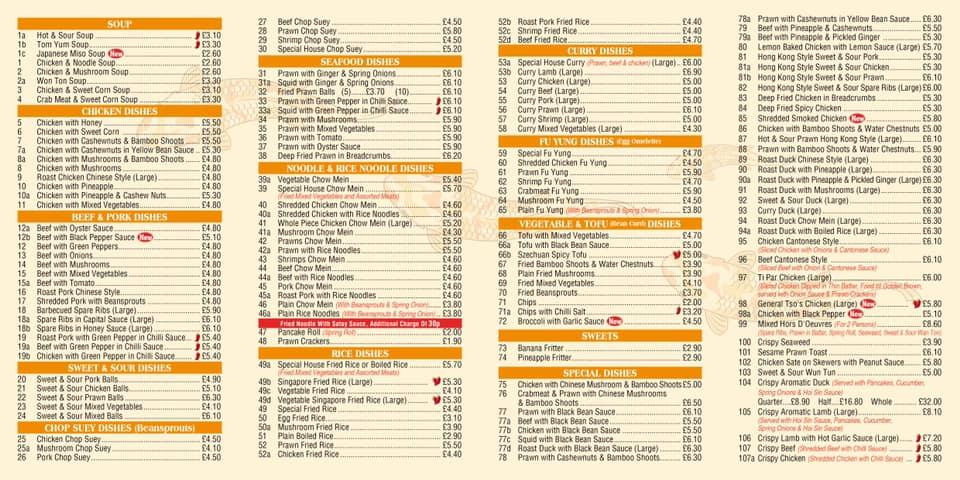 Menu at Wan Ying House Chinese Takeaway fast food, Stanwell