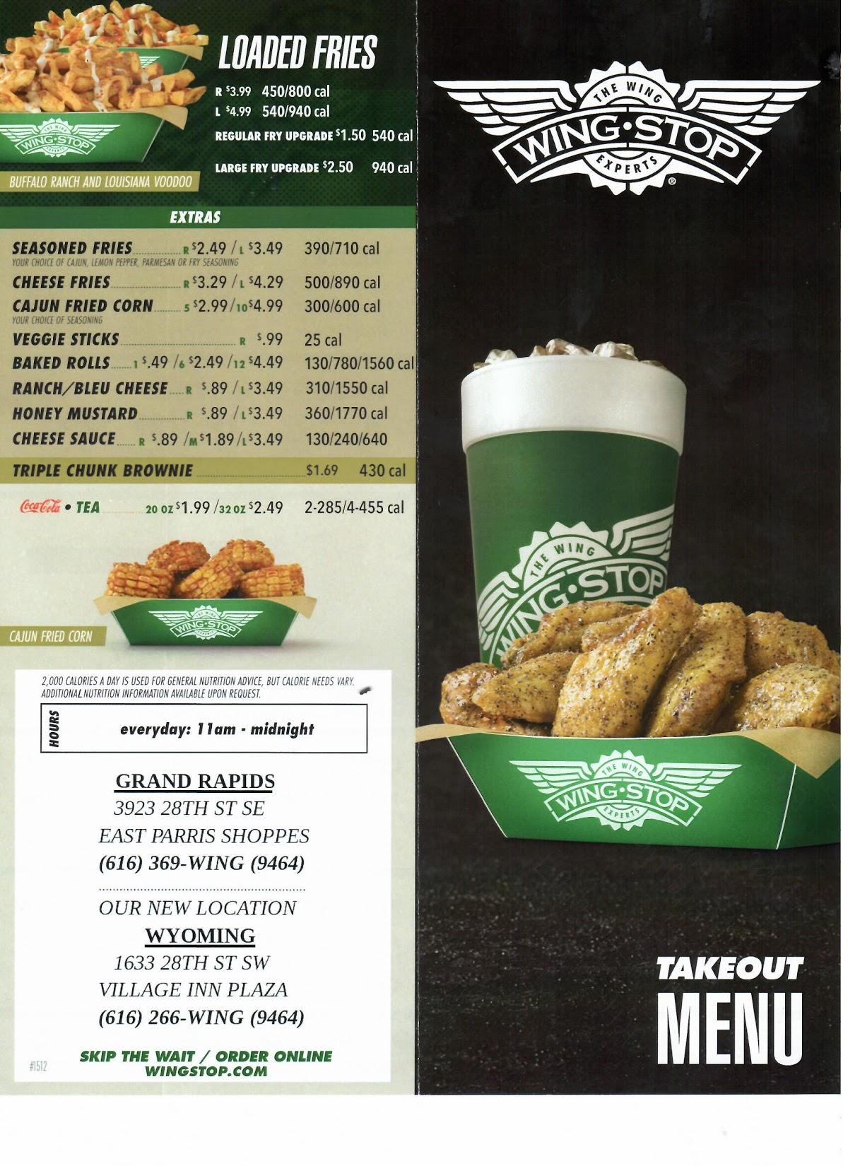 Menu at Wingstop restaurant, Wyoming, 28th St SW Ste A