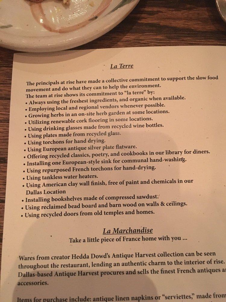 Menu at rise soufflé - Dallas pub & bar, Dallas