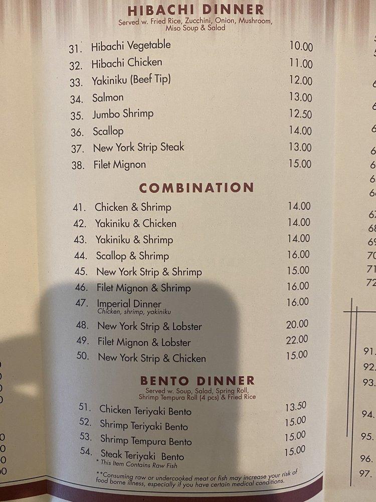 Menu at Kobe Japanese Cuisine restaurant, Millington