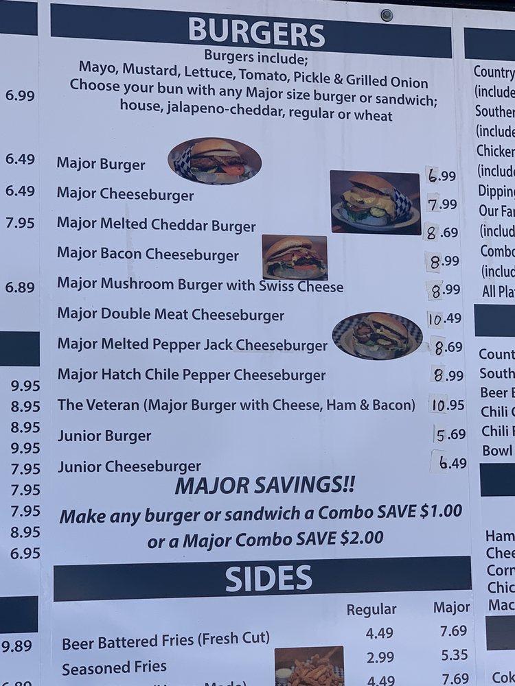 Menu at Major's Burger Company restaurant, Liberty Hill, TX-29