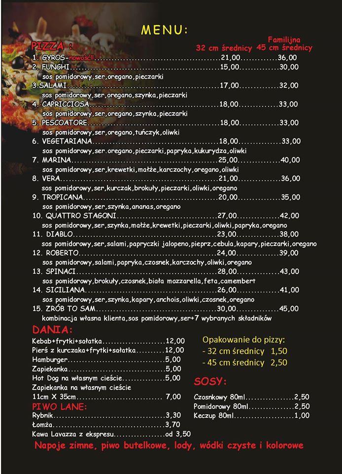 Menu at Pizzeria TABU, Lyski