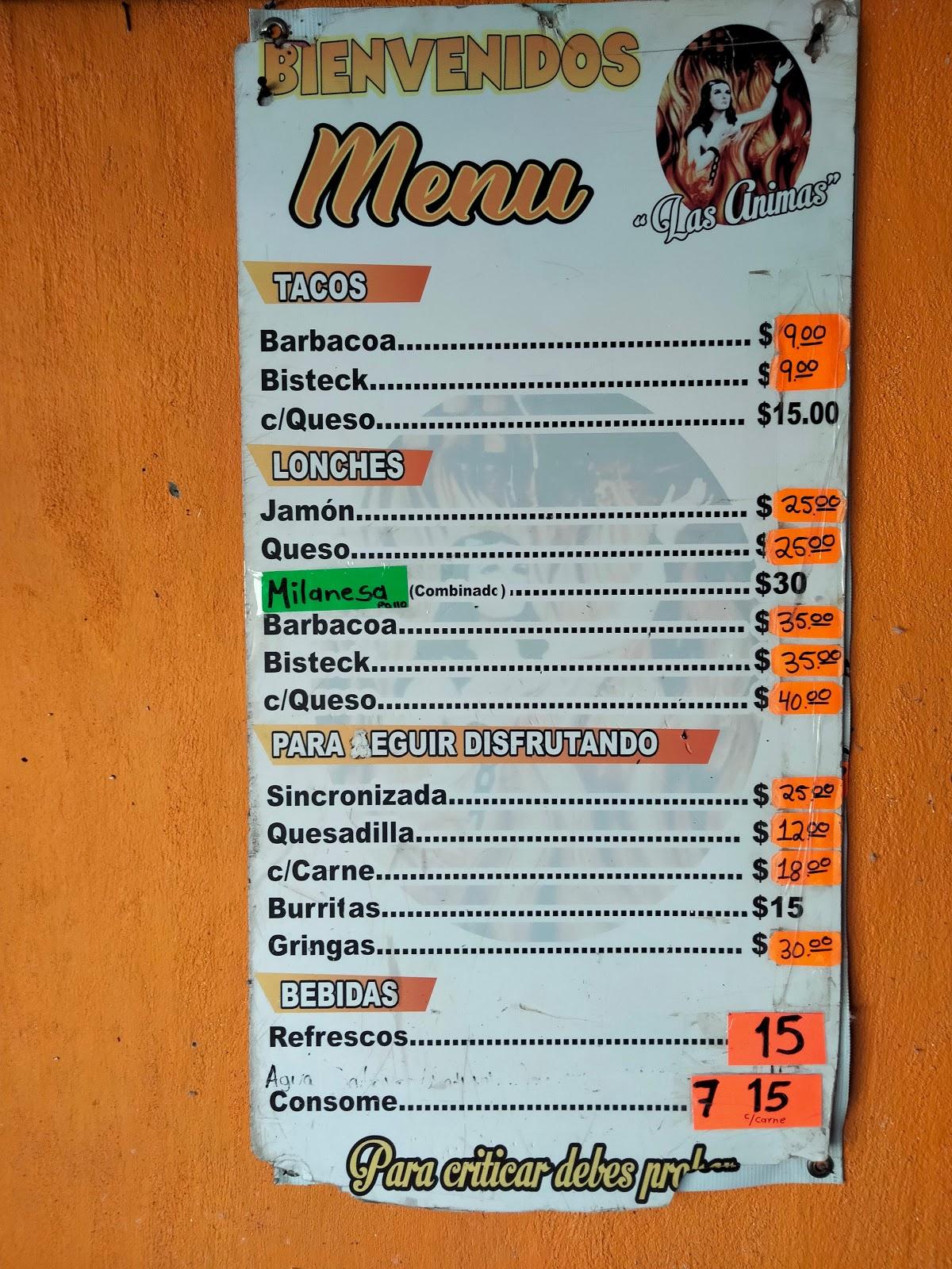 Menu at Tacos y antojitos las animas restaurant, La Laja