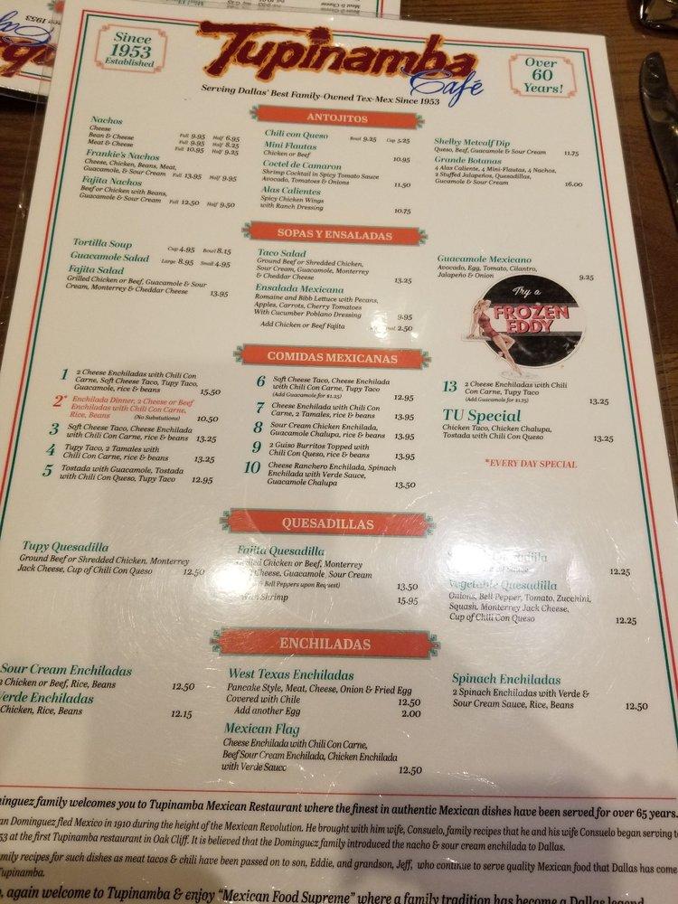 Menu at Tupinamba Cafe, Dallas
