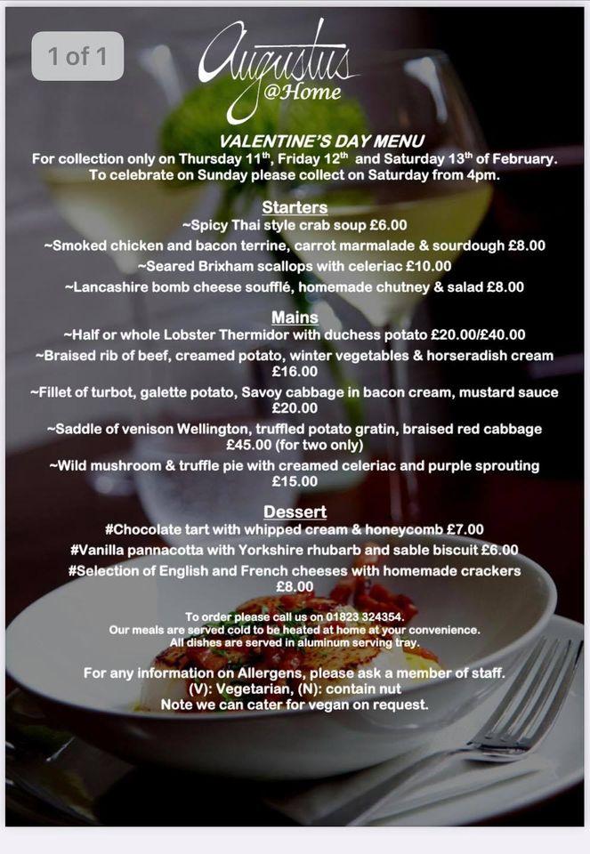 Menu at Augustus Restaurant, Taunton