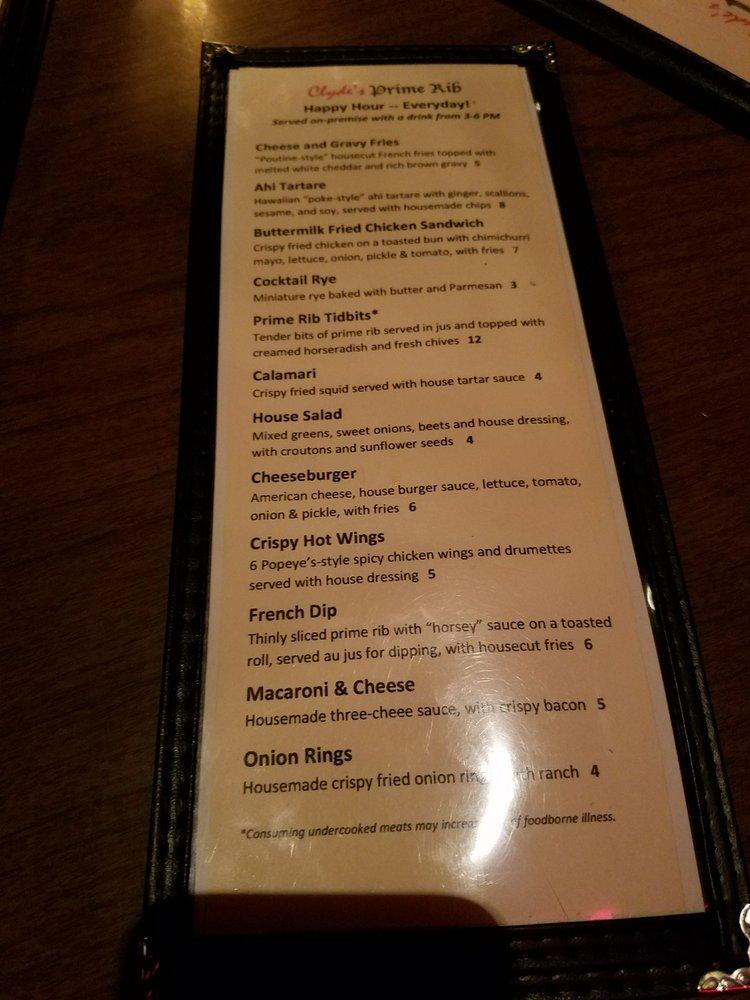 Menu at Clyde's Prime Rib Restaurant and Bar, Portland