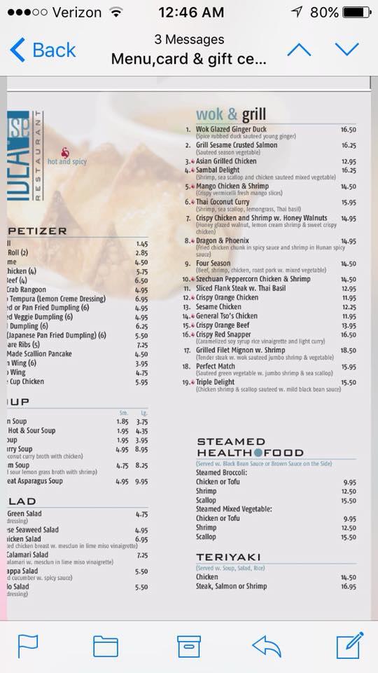 Menu at Idea Asian Restaurant, Clarksboro