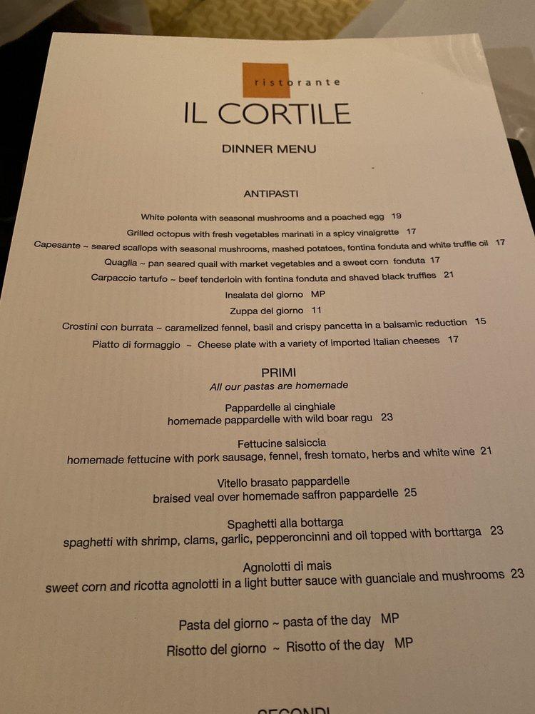 Menu at Il Cortile Ristorante restaurant, Paso Robles