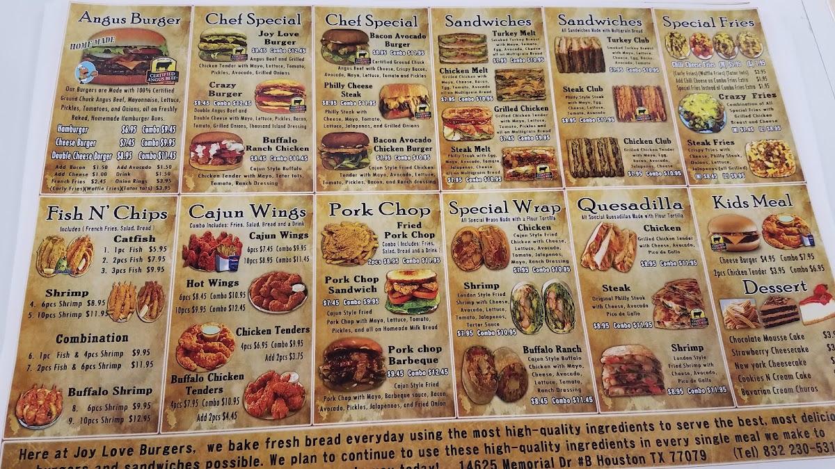 Menu at Joy Love Burger desserts, Houston, Memorial Dr suite b