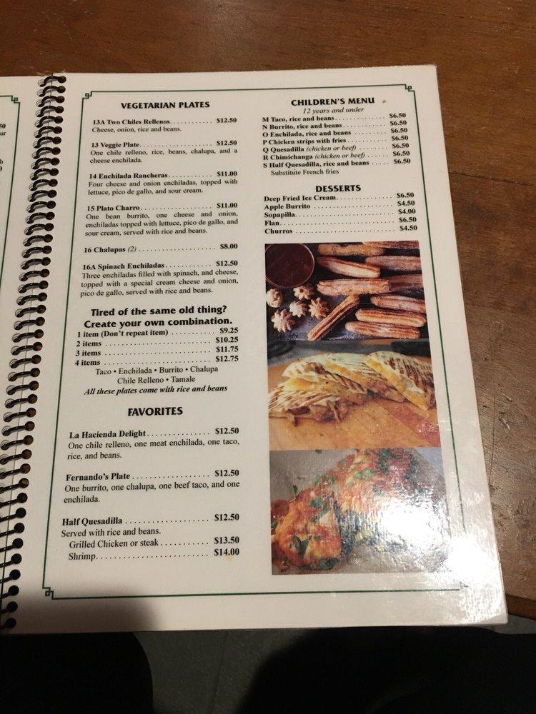 Menu at La Hacienda III Mexican Restaurant, Palatka