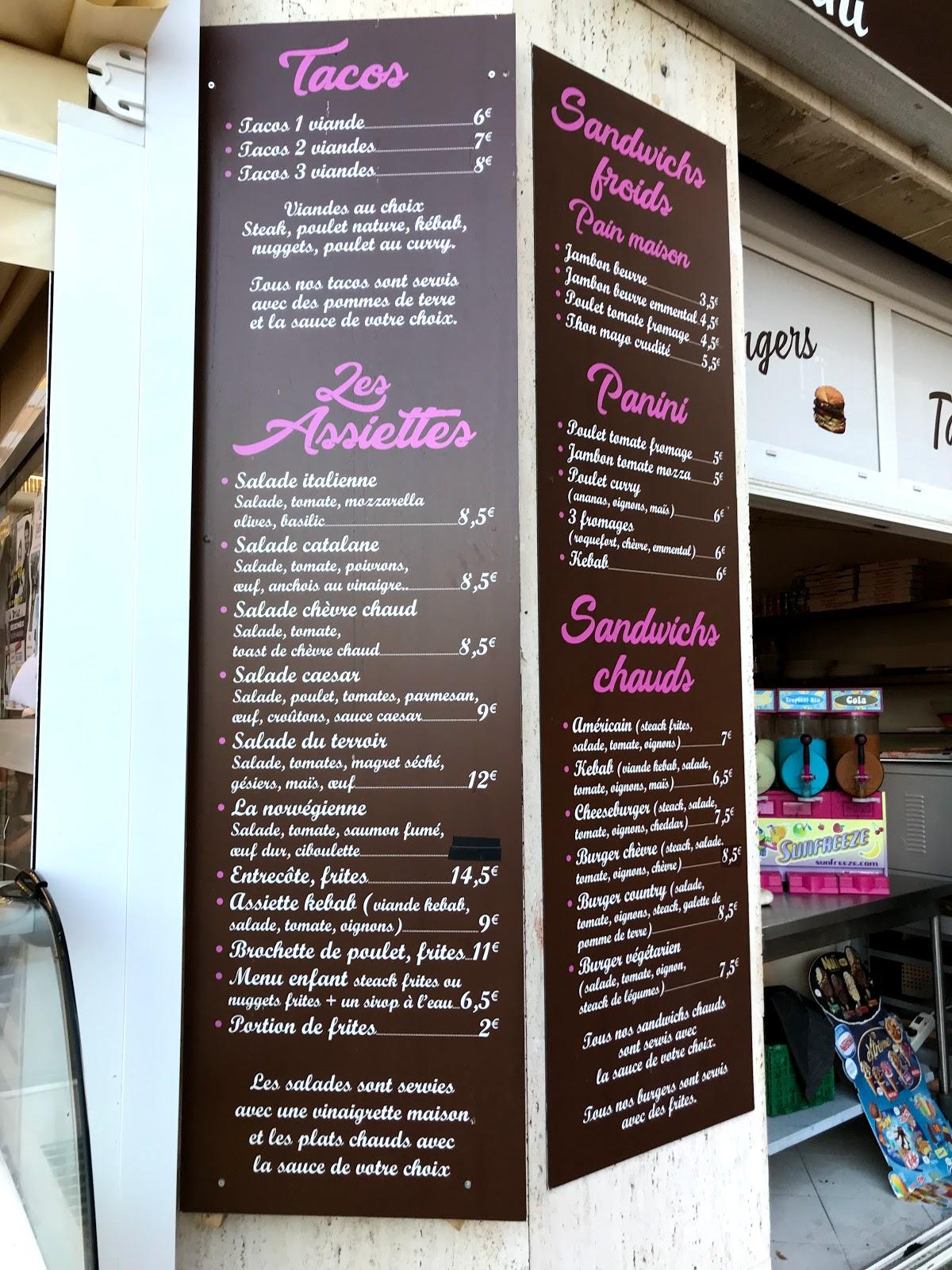 Menu at Le passage restaurant, Cerbère