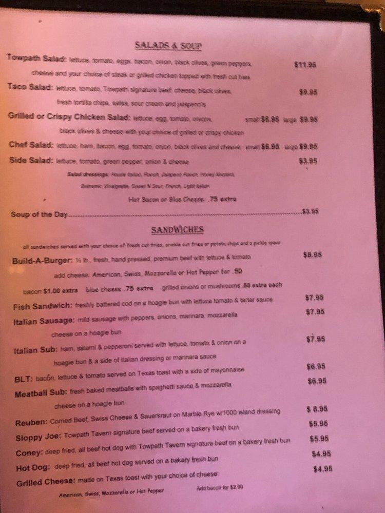 Menu at Towpath Tavern pub & bar, Bolivar, 225 Canal St