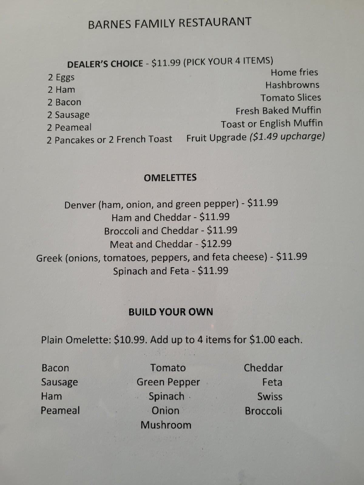 Menu at Barnes Family Restaurant, London
