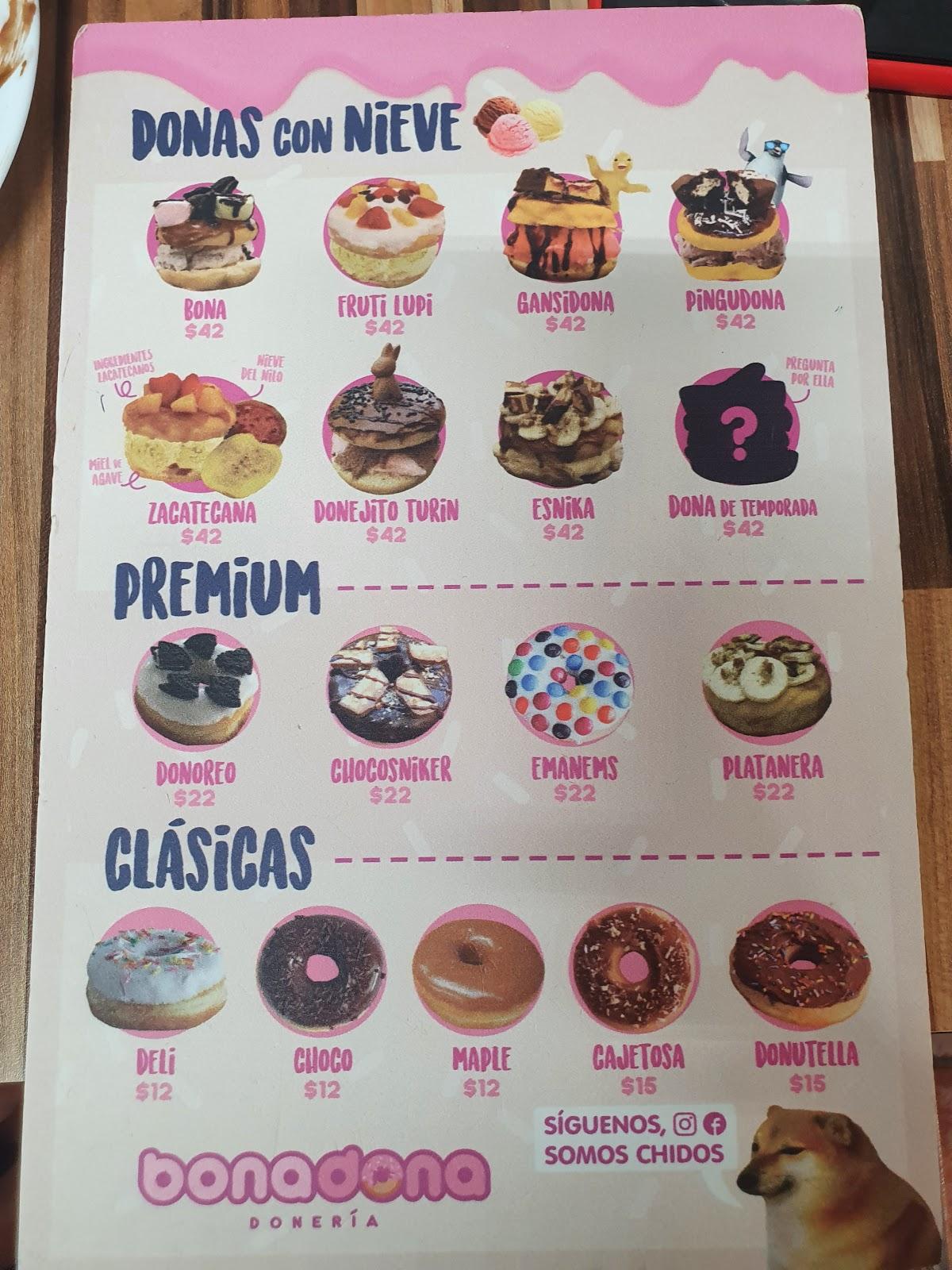 Menu at Bona Dona restaurant, Zacatecas