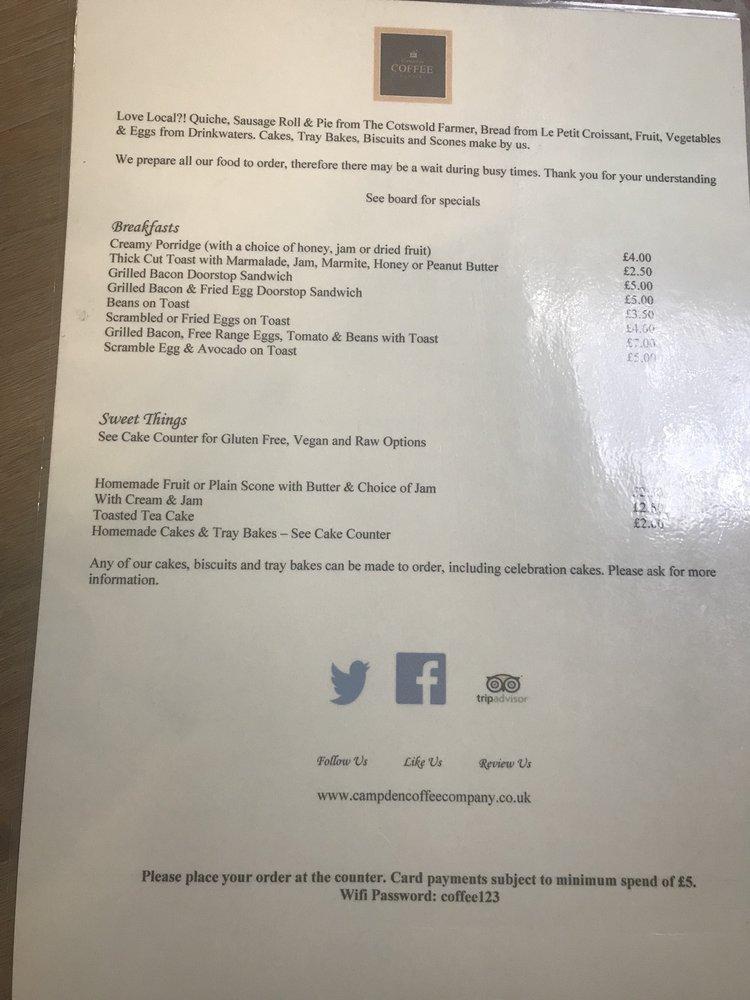 Menu at The Campden Pantry restaurant, Chipping Campden