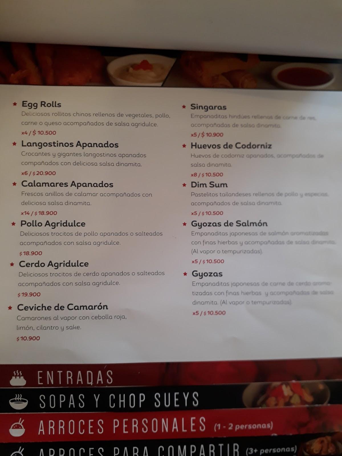 Menu at China Go restaurant, Bogotá