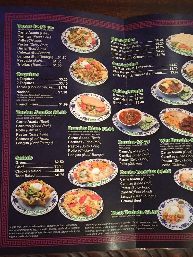 Menu at Don Chico's restaurant, Oregon City