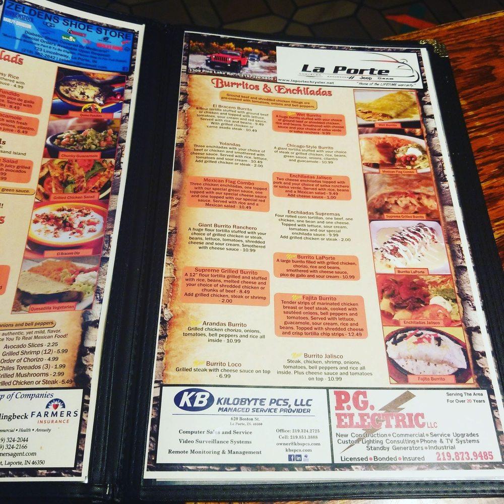 Menu at El Bracero of Michigan City restaurant, Michigan City